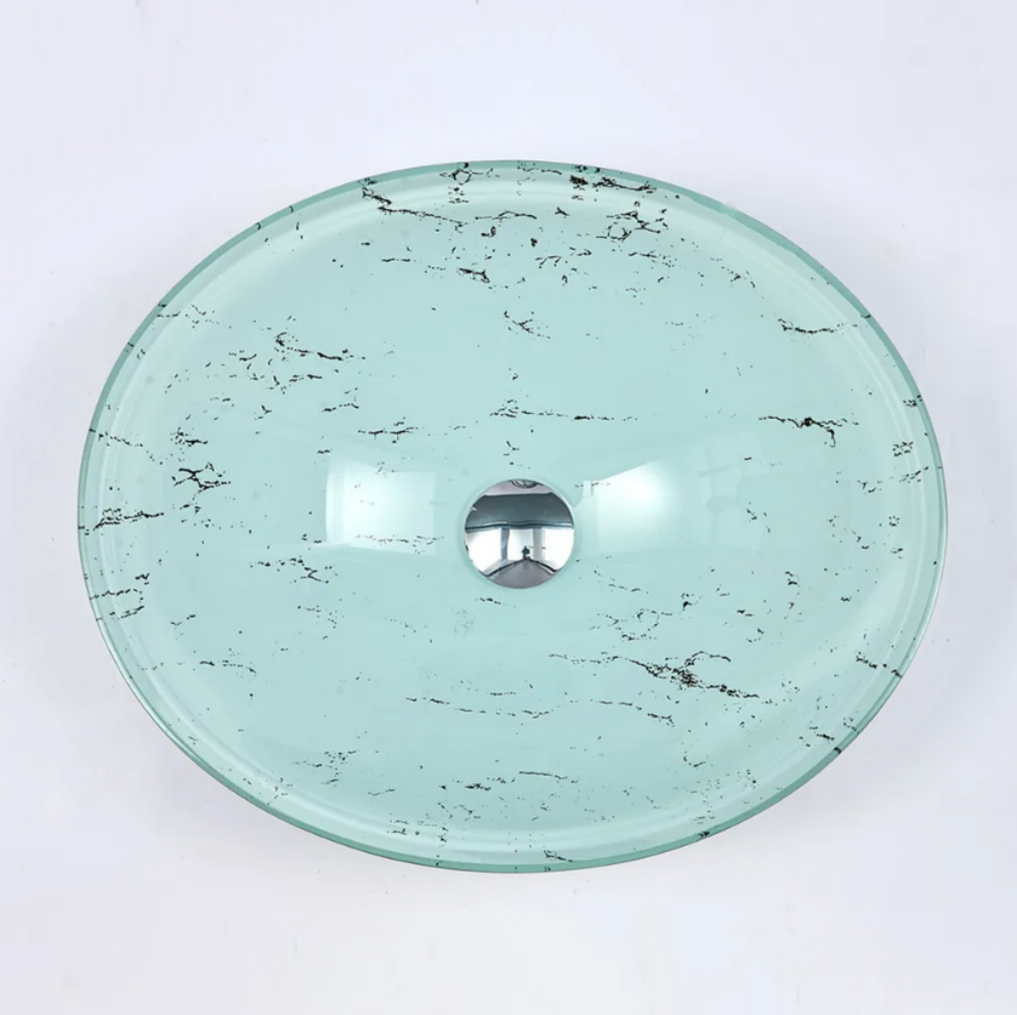 480*390*140mm Infinity Art Marble Double Layer Glass Oval Above Counte ...