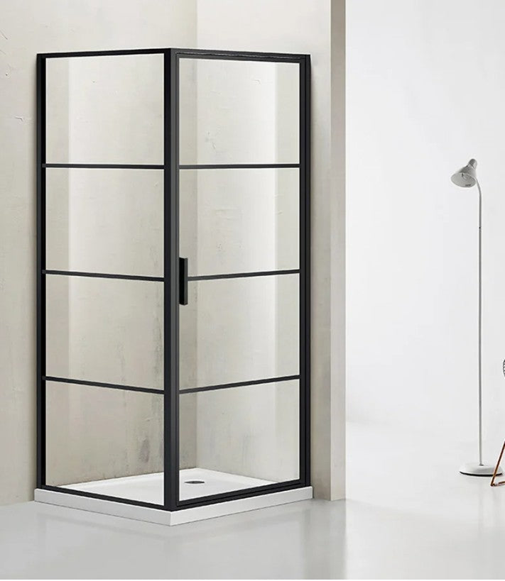 900/1000x2000mm 6mm Glass L Shape Pivot Grid Door with Fixed Return Pa ...
