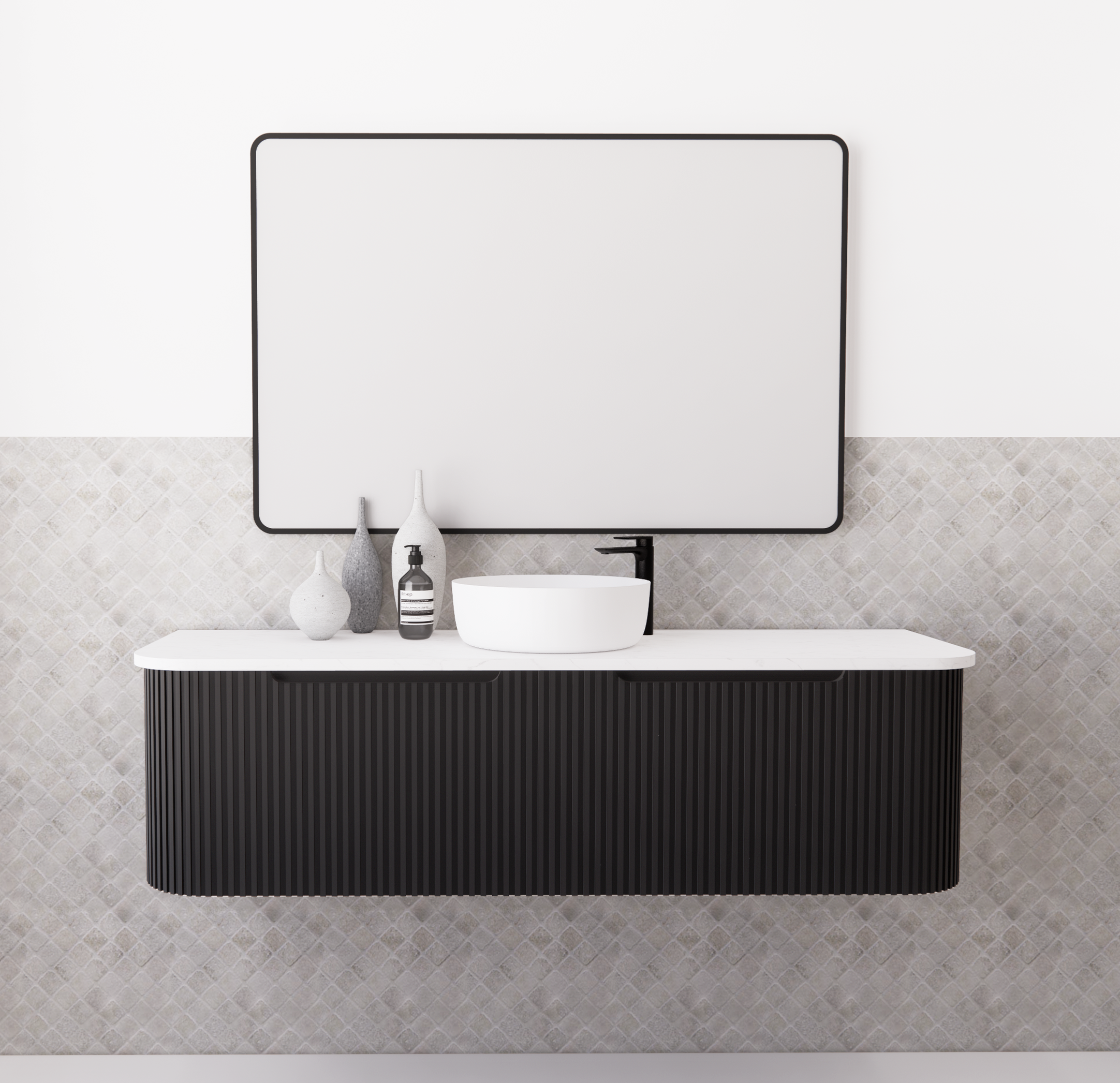 750-1500*450mm ABS Bergen Matt Black Curved Edge Fluted MDF Board PVC ...