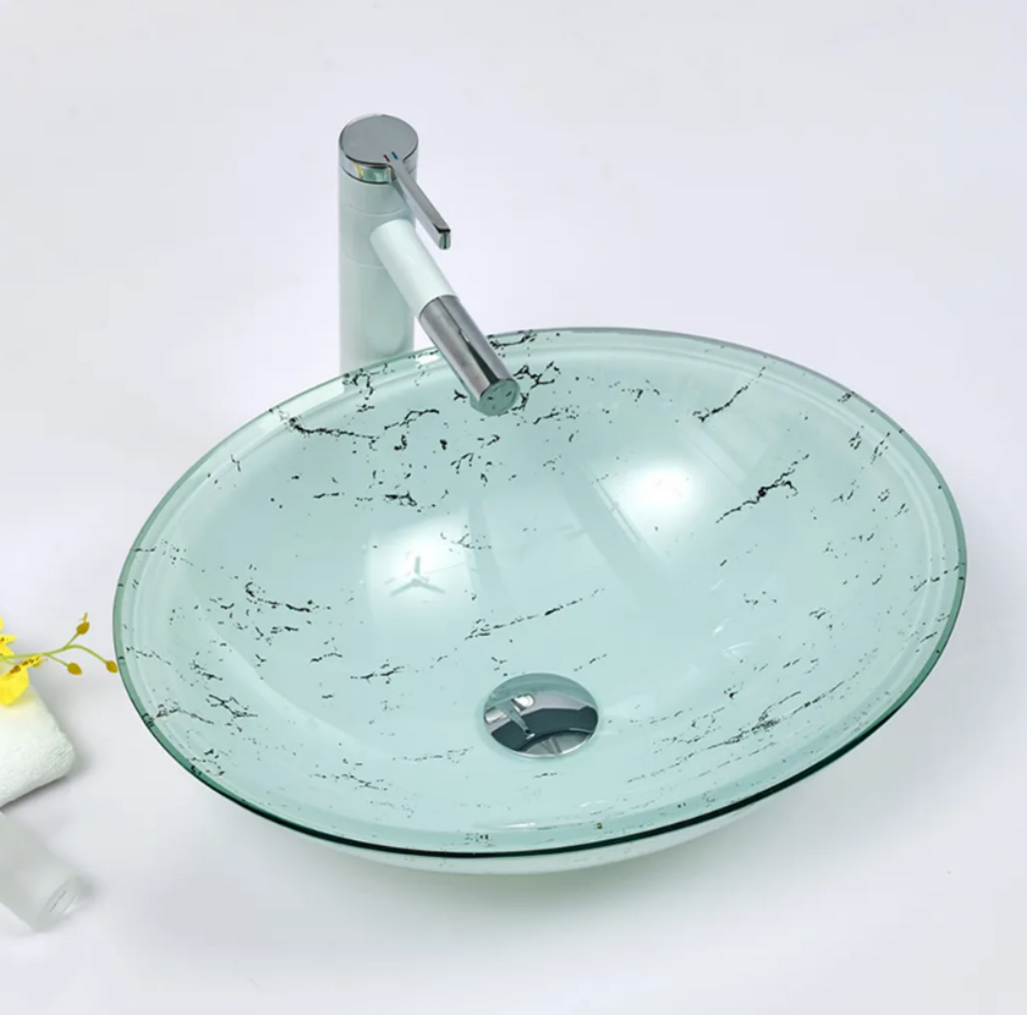 480*390*140mm Infinity Art Marble Double Layer Glass Oval Above Counte ...
